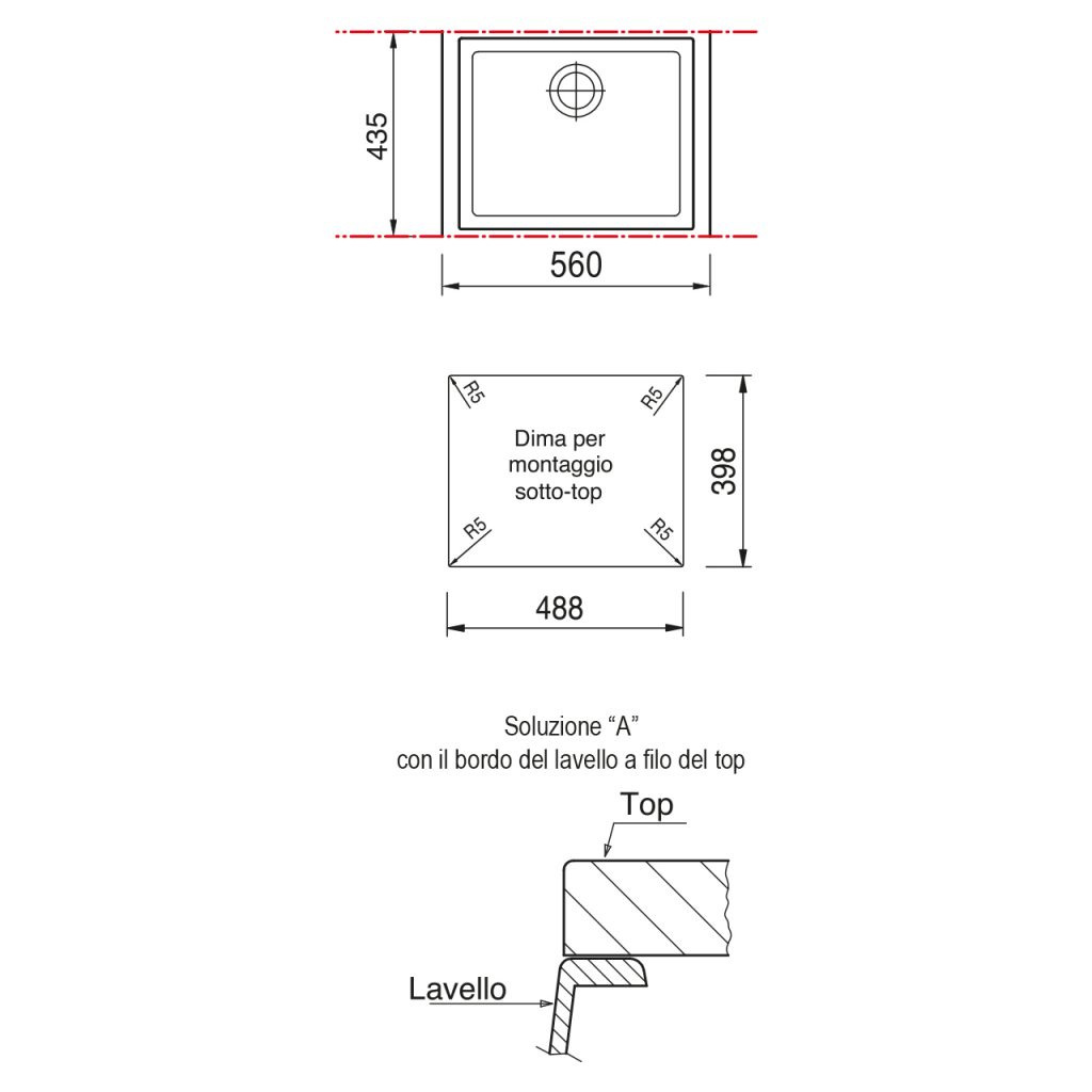 TELMA CUBE 5610 Single basin sink for undermount installation